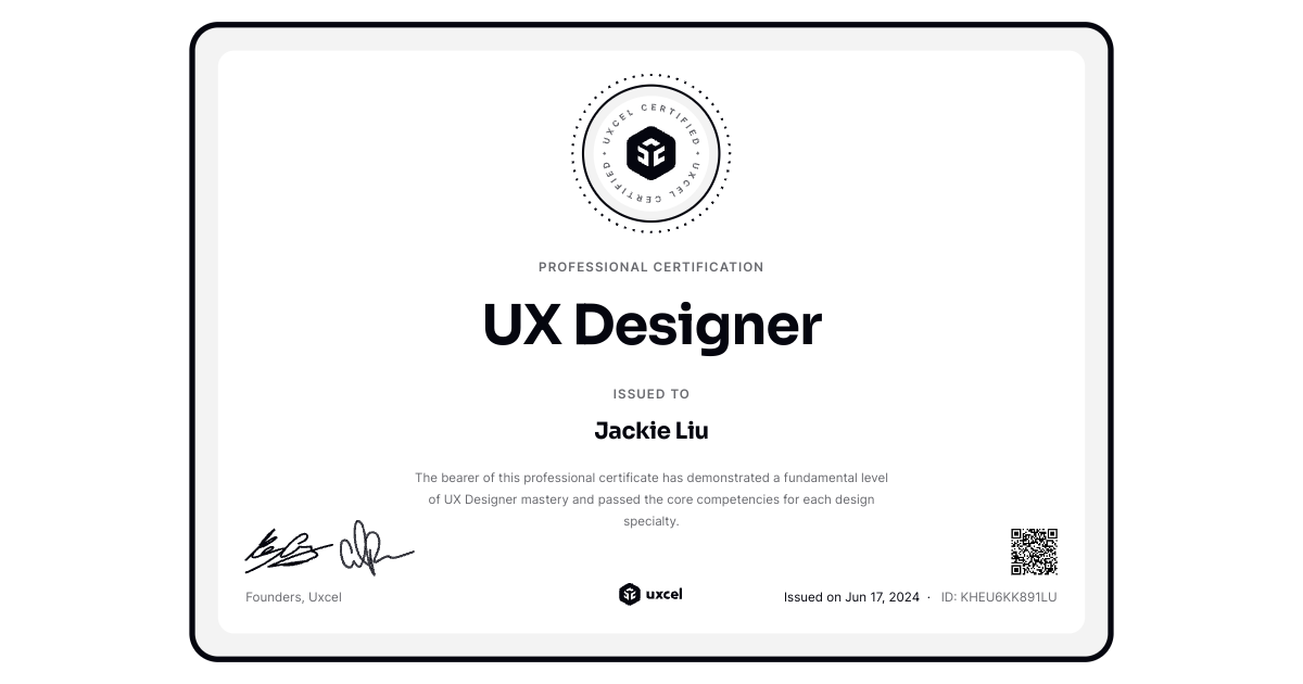 Professional certification, UX Designer | Uxcel